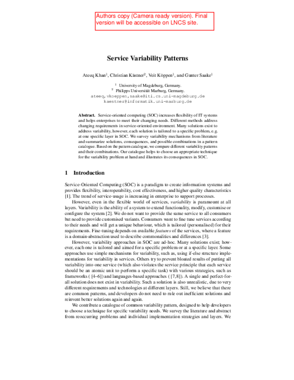 (PDF) Service Variability Patterns