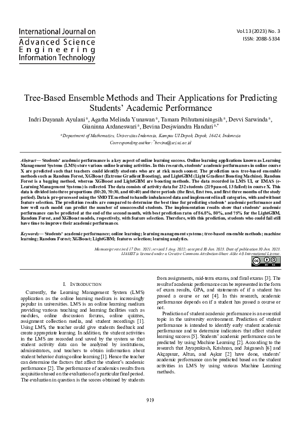(PDF) Tree-Based Ensemble Methods and Their Applications for Predicting Students’ Academic ...