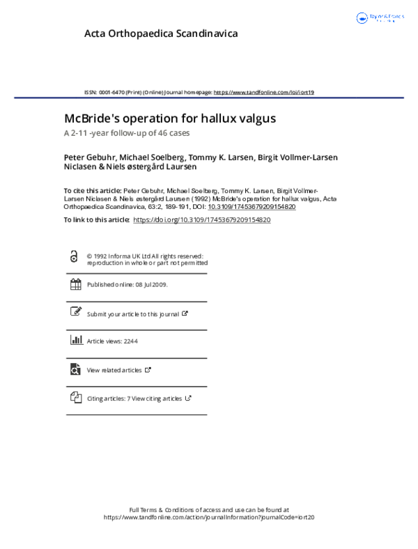 (PDF) McBride's operation for hallux valgus