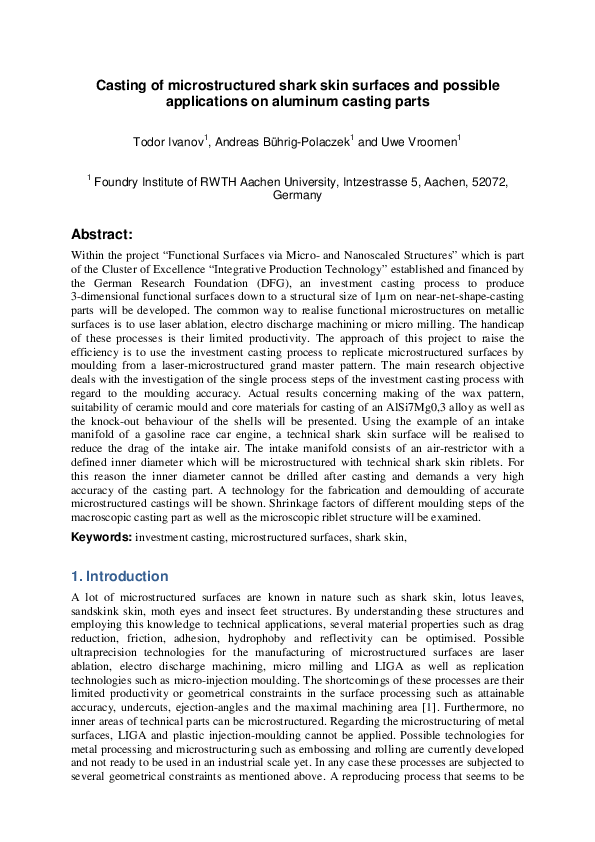 (PDF) Casting of microstructured shark skin surfaces and applications ...
