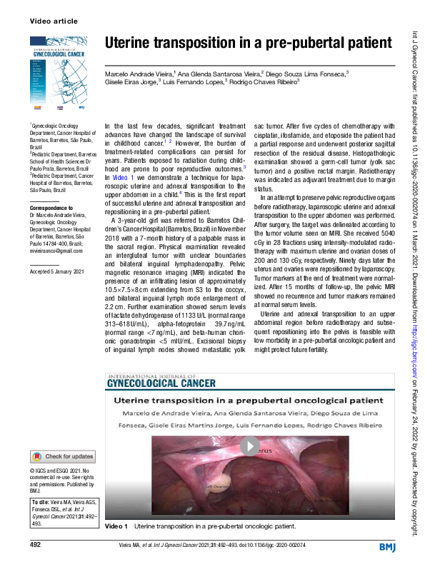 (PDF) Uterine transposition in a pre-pubertal patient