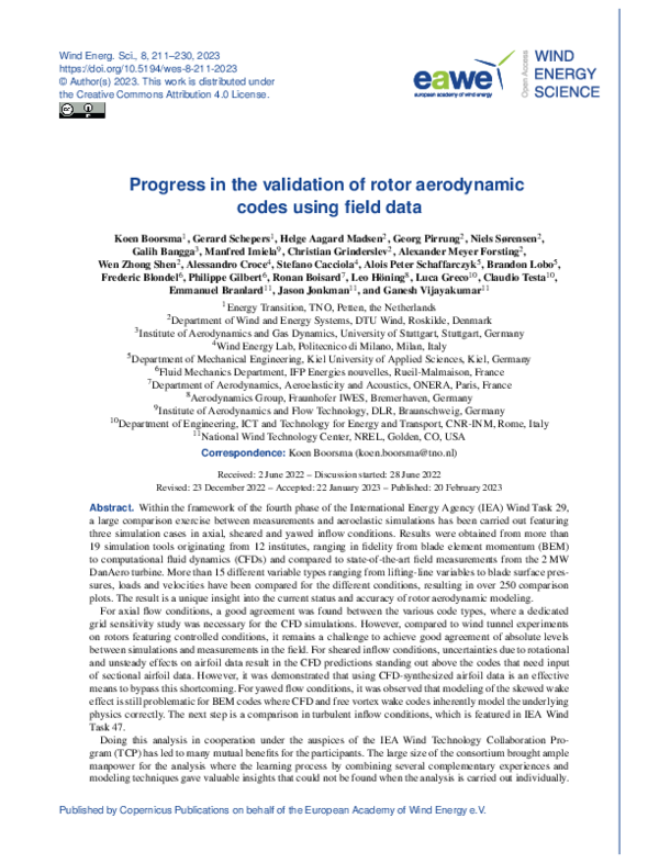 (PDF) Progress in the validation of rotor aerodynamic codes using field data