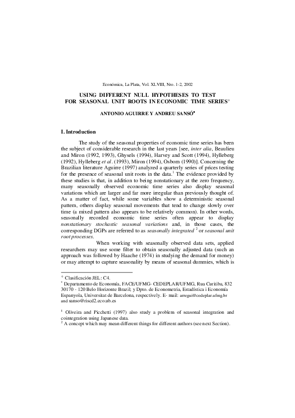 (PDF) Using different null hypotheses to test for seasonal unit roots ...