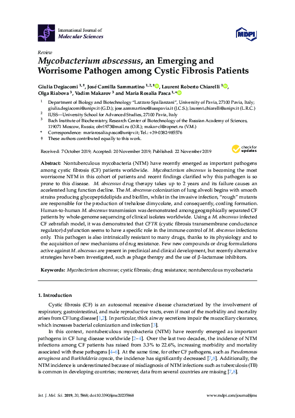 (PDF) Mycobacterium abscessus, an Emerging and Worrisome Pathogen among ...
