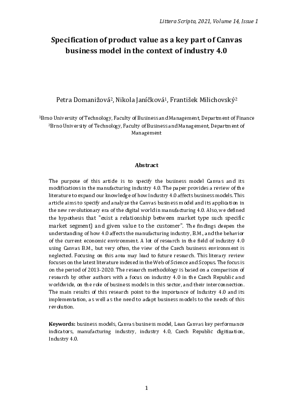 (PDF) Specification of product value as a key part of Canvas business ...