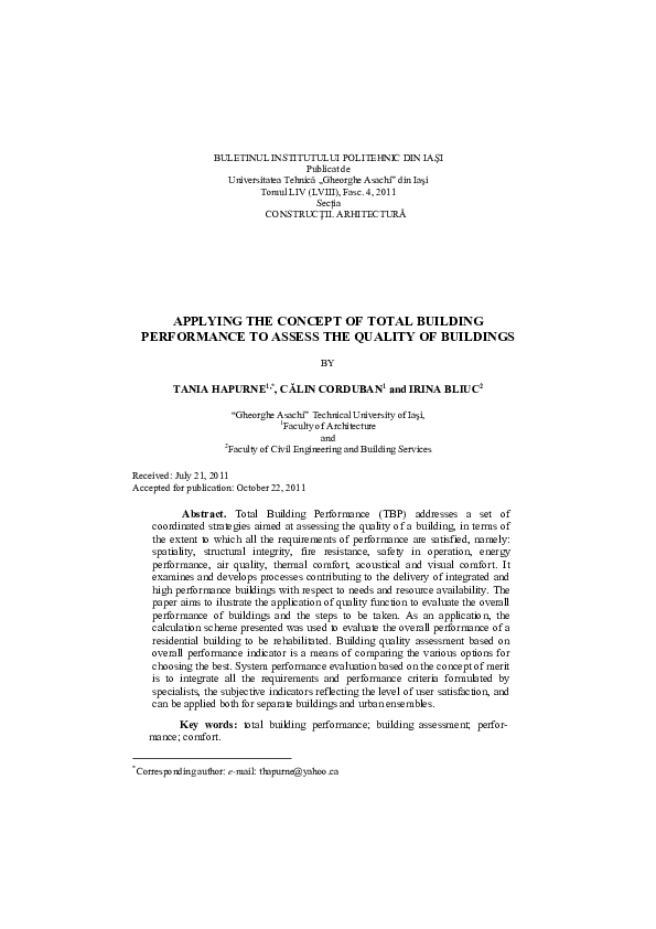 (PDF) Applying the Concept of Total Building Performance to Assess the ...