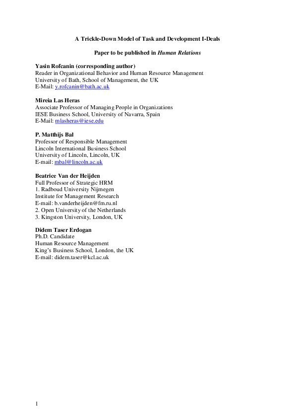 (PDF) A trickle-down model of task and development i-deals