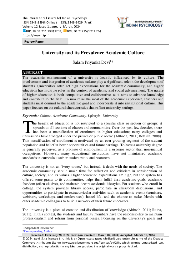 (PDF) University and its Prevalence Academic Culture