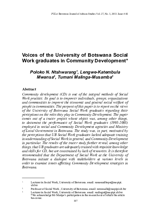 (PDF) Voices of the University of Botswana Social Work graduates in ...