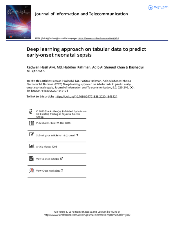 (PDF) Deep learning approach on tabular data to predict early-onset neonatal sepsis | Redwan ...
