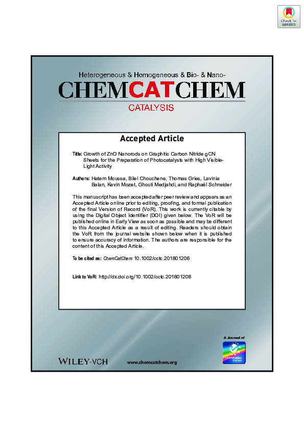 (PDF) Growth of ZnO Nanorods on Graphitic Carbon Nitride gCN Sheets for ...