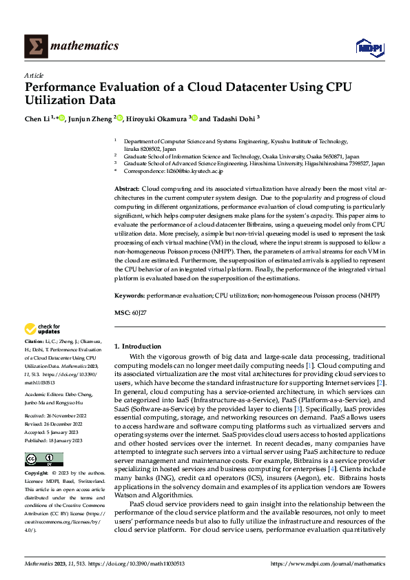 (PDF) Performance Evaluation of a Cloud Datacenter Using CPU Utilization Data