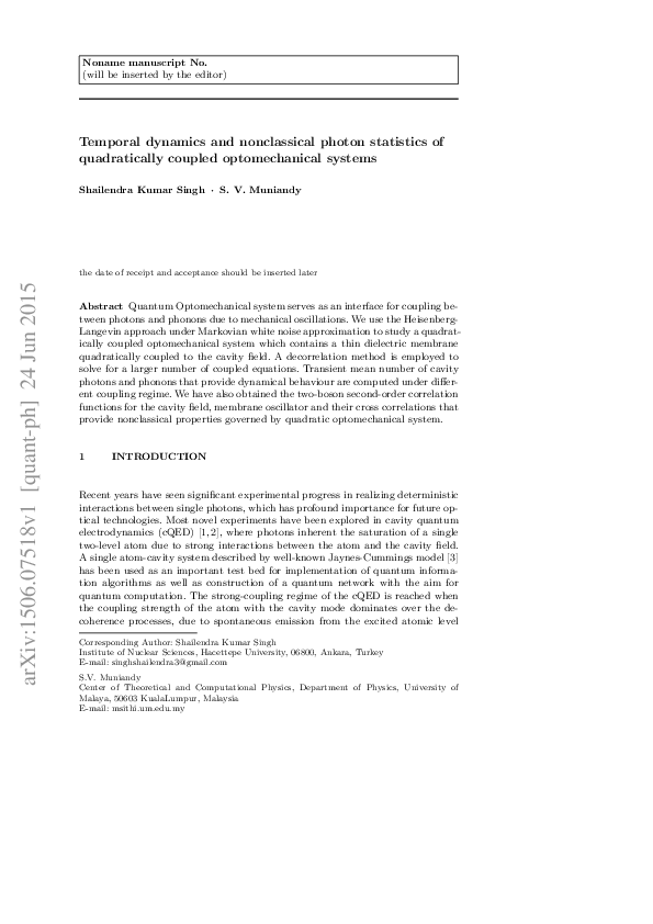 (PDF) Temporal Dynamics and Nonclassical Photon Statistics of Quadratically Coupled ...