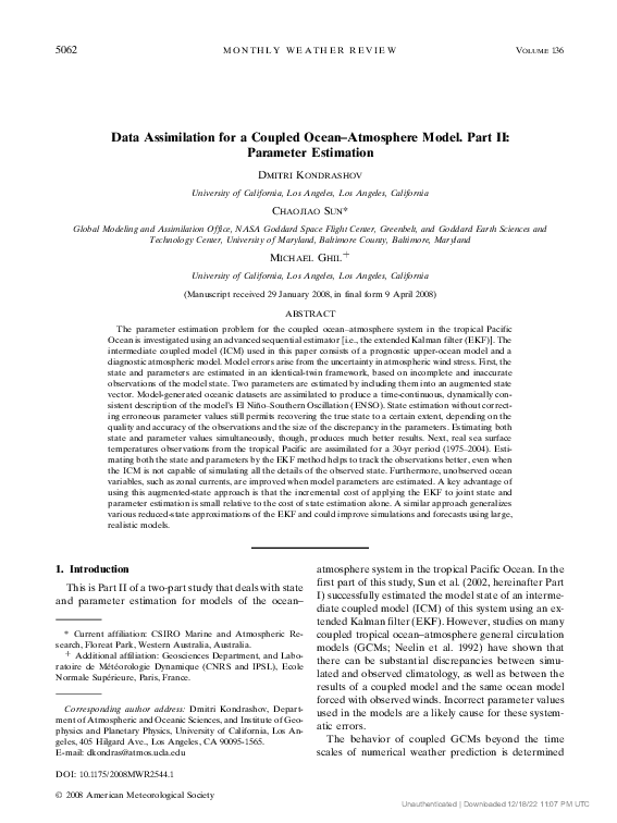 Data Assimilation for a Coupled Ocean–Atmosphere Model. Part II: Parameter Estimation