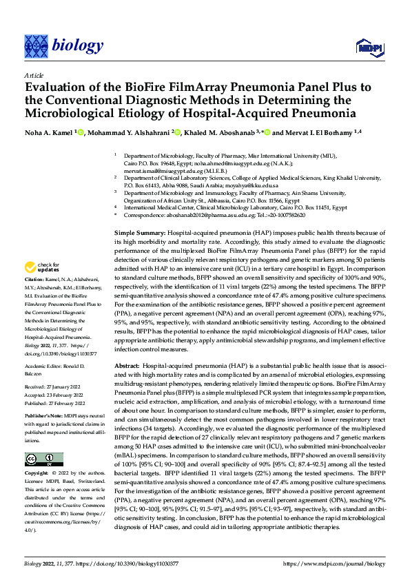 (PDF) Evaluation of the BioFire FilmArray Pneumonia Panel Plus to the ...