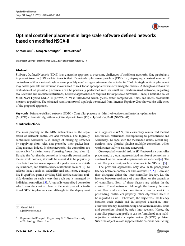 Pdf Optimal Controller Placement In Large Scale Software Defined Networks Based On Modified