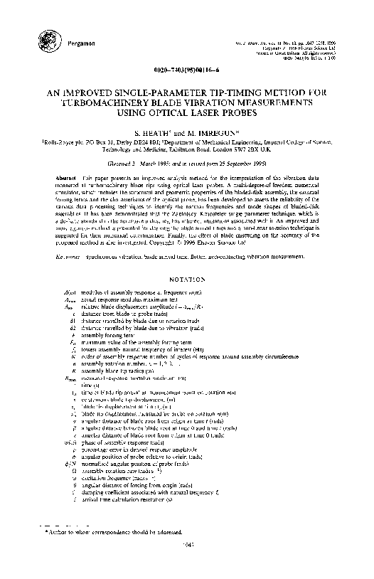 (PDF) An improved single-parameter tip-timing method for turbomachinery ...