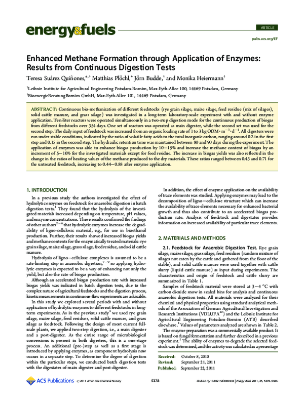 (PDF) Enhanced Methane Formation through Application of Enzymes ...