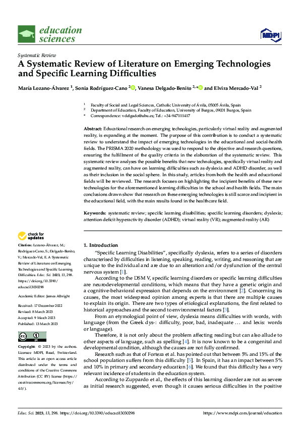 (PDF) A Systematic Review of Literature on Emerging Technologies and Specific Learning ...