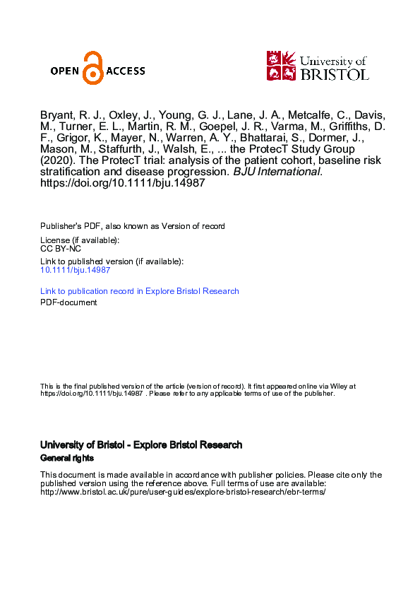 (PDF) The ProtecT trial: analysis of the patient cohort, baseline risk ...