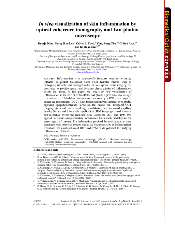 (PDF) In vivo visualization of skin inflammation by optical coherence ...
