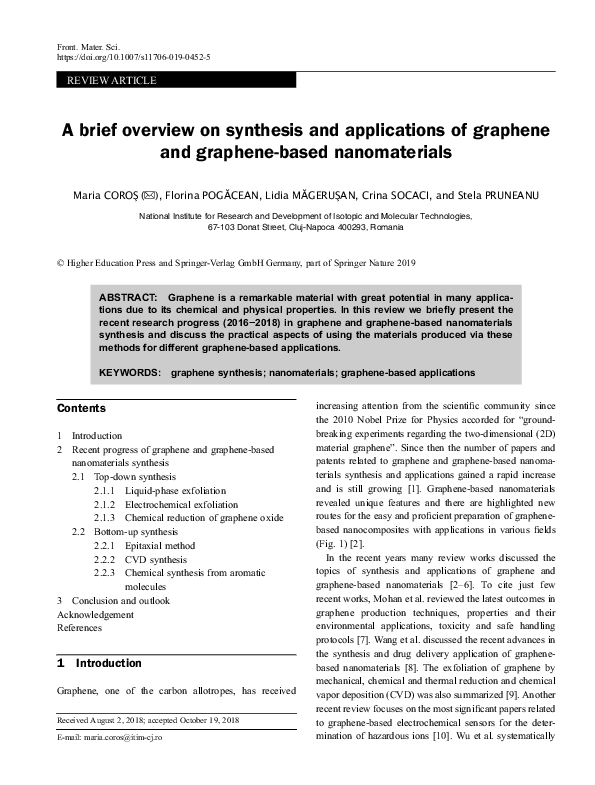 (PDF) A brief overview on synthesis and applications of graphene and graphene-based nanomaterials