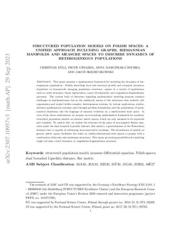 (PDF) Structured Population Models on Polish Spaces: A unified approach ...