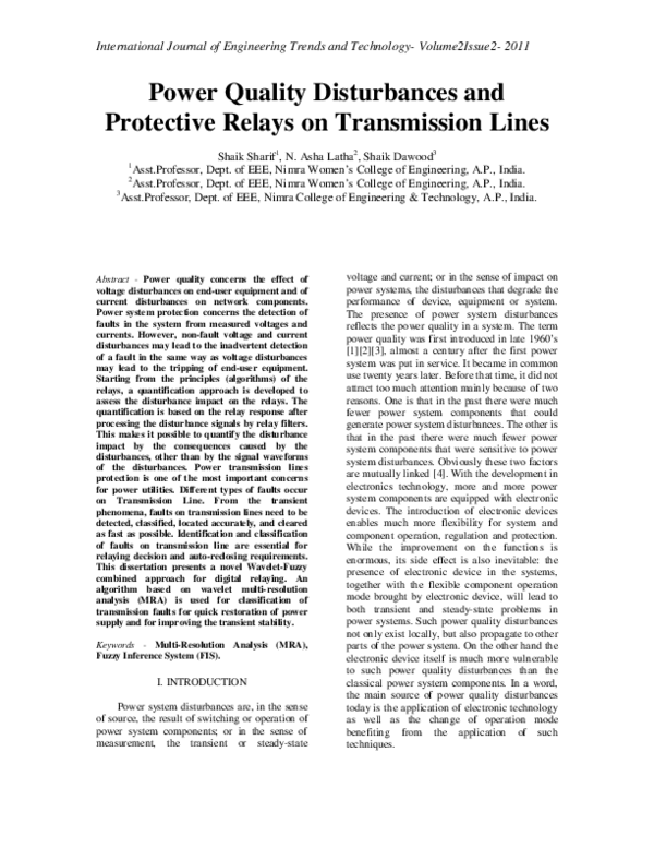 (PDF) Power Quality Disturbances and Protective Relays on Transmission ...