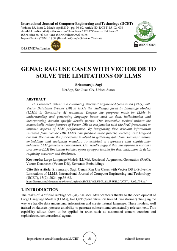 (PDF) GENAI: RAG USE CASES WITH VECTOR DB TO SOLVE THE LIMITATIONS OF LLMS