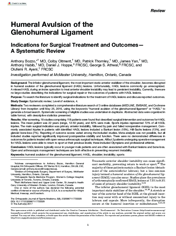 (PDF) Humeral Avulsion of the Glenohumeral Ligament: Indications for ...