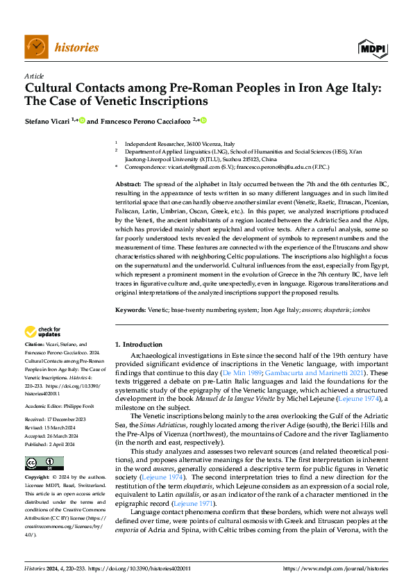 (PDF) Cultural Contacts among Pre-Roman Peoples in Iron Age Italy: The ...