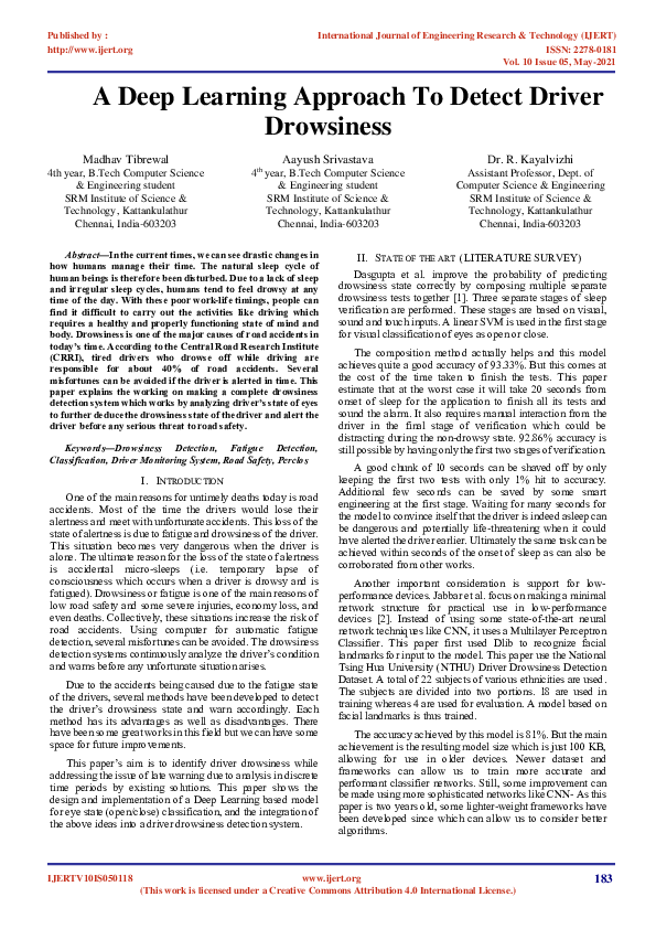 Pdf A Deep Learning Approach To Detect Driver Drowsiness