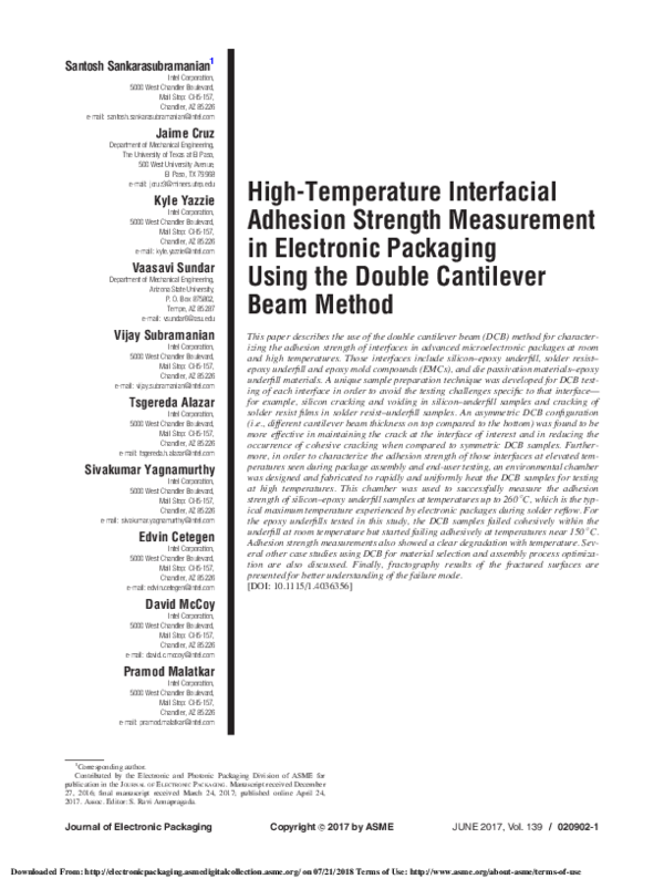(PDF) High-Temperature Interfacial Adhesion Strength Measurement in Electronic Packaging Using ...