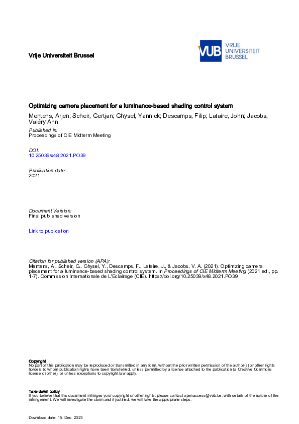 (PDF) Optimizing Camera Placement for a Luminance-Based Shading Control ...