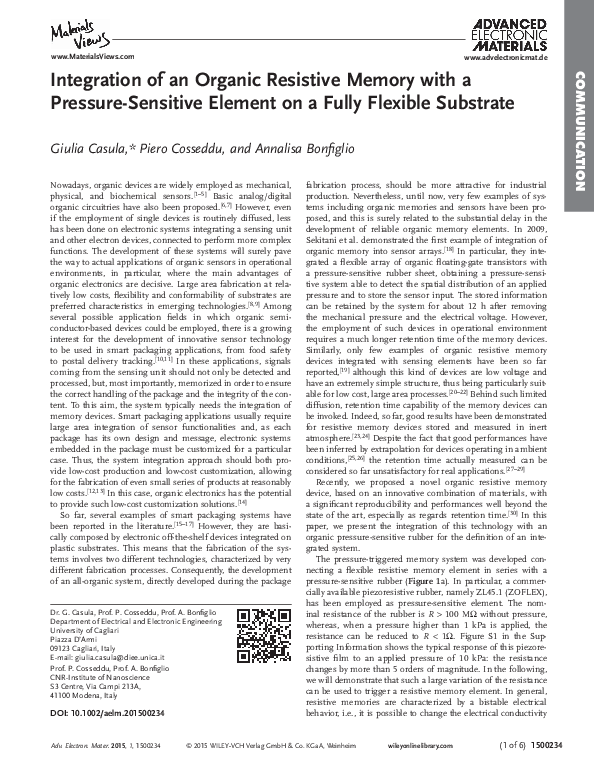 (PDF) Integration of an Organic Resistive Memory with a Pressure ...
