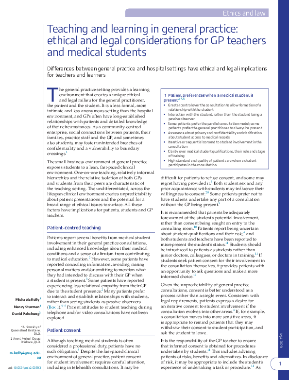 (PDF) Teaching and learning in general practice: ethical and legal ...