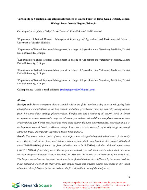 (PDF) Carbon Stock Variation along altitudinal gradient of Wacho Forest ...