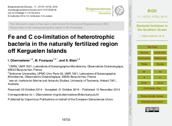 (PDF) Fe and C co-limitation of heterotrophic bacteria in the naturally ...