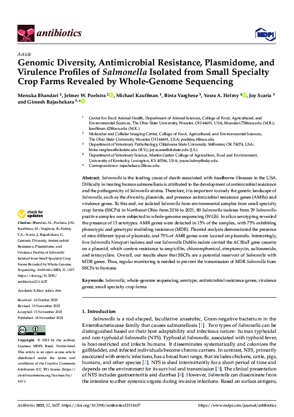 (PDF) Genomic Diversity, Antimicrobial Resistance, Plasmidome, and Virulence Profiles of ...