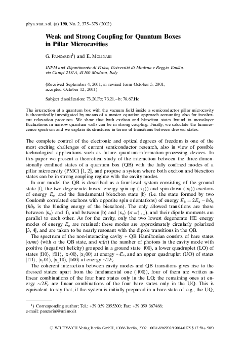 (PDF) Weak and Strong Coupling for Quantum Boxes in Pillar Microcavities