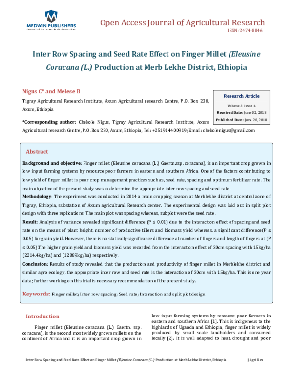 (PDF) Inter Row Spacing and Seed Rate Effect on Finger Millet (Eleusine Coracana (L.) Production ...