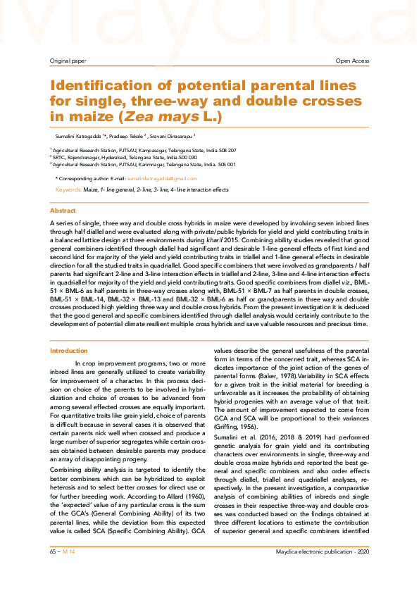 (PDF) Identification of potential parental lines for single, three-way ...