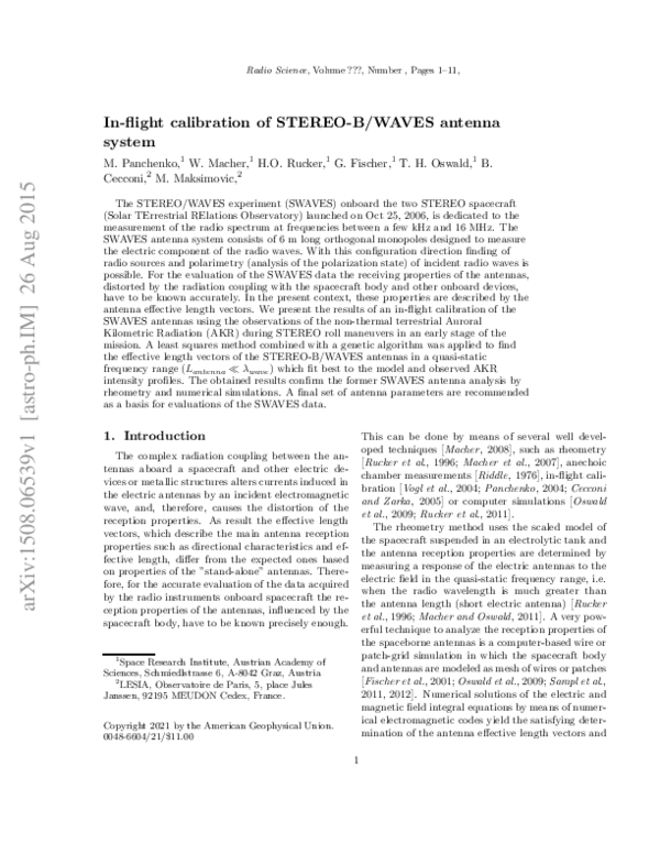 (PDF) In-flight calibration of STEREO-B/WAVES antenna system
