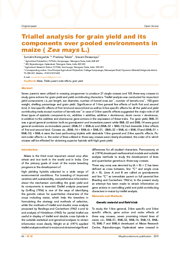 (PDF) Triallel analysis for grain yield and its components over pooled environments in maize ...