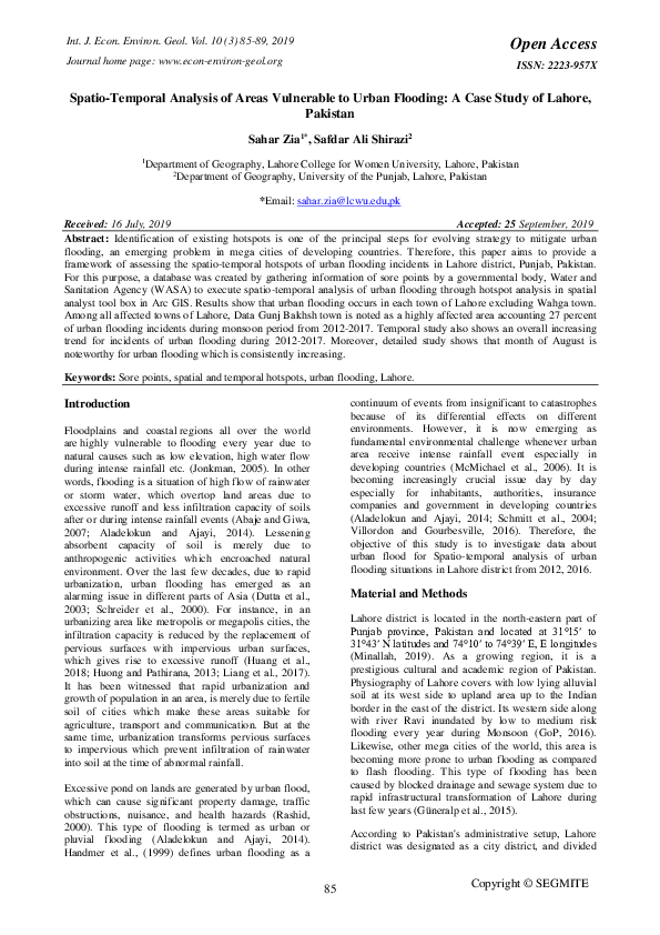 (PDF) Spatio-Temporal Analysis of Areas Vulnerable to Urban Flooding: A Case Study of Lahore ...