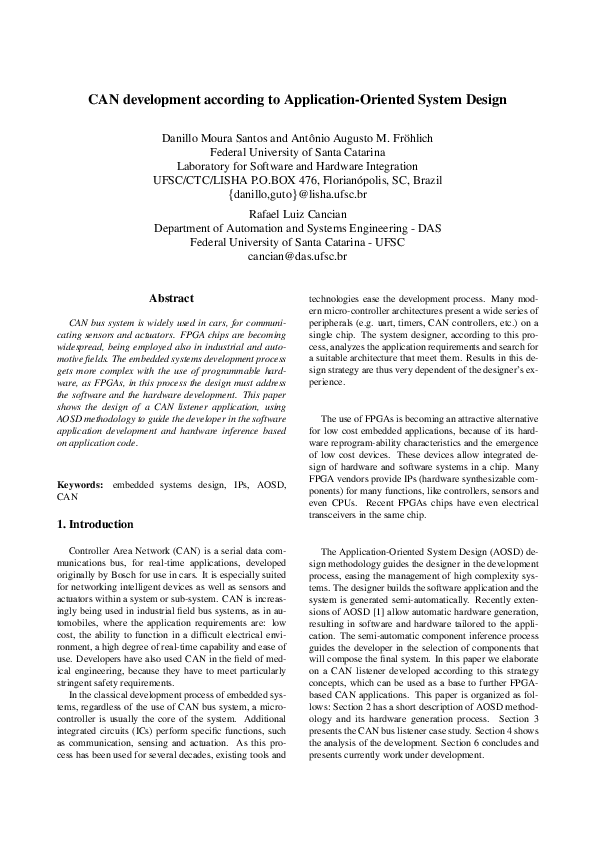 (PDF) CAN development according to Application-Oriented System Design