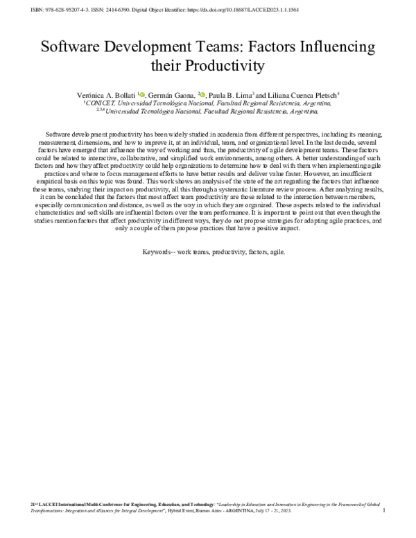 (PDF) Software Development Teams: Factors Influencing their Productivity