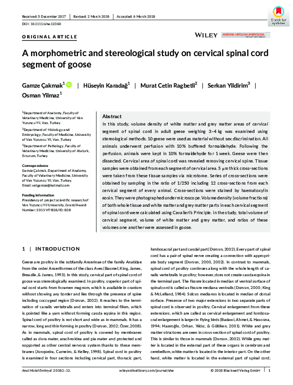 (PDF) A morphometric and stereological study on cervical spinal cord ...