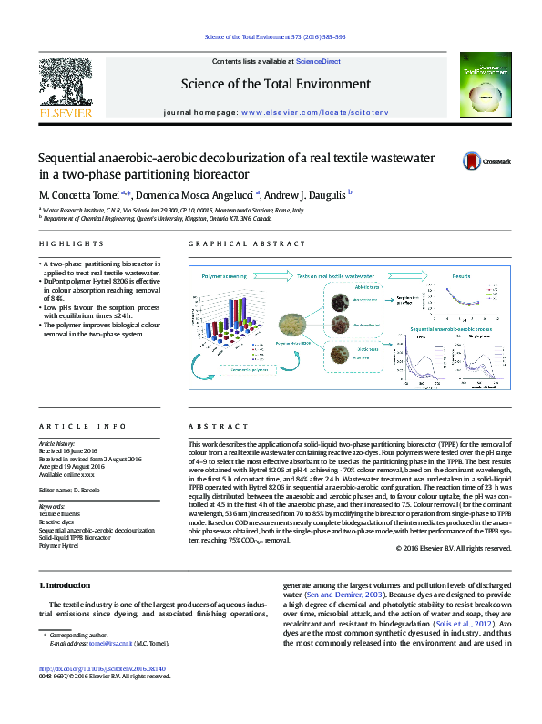 (PDF) Sequential anaerobic-aerobic decolourization of a real textile wastewater in a two-phase ...