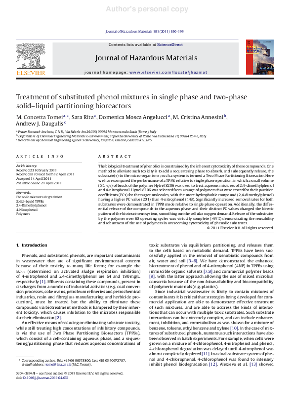 (PDF) Treatment of substituted phenol mixtures in single phase and two-phase solid–liquid ...